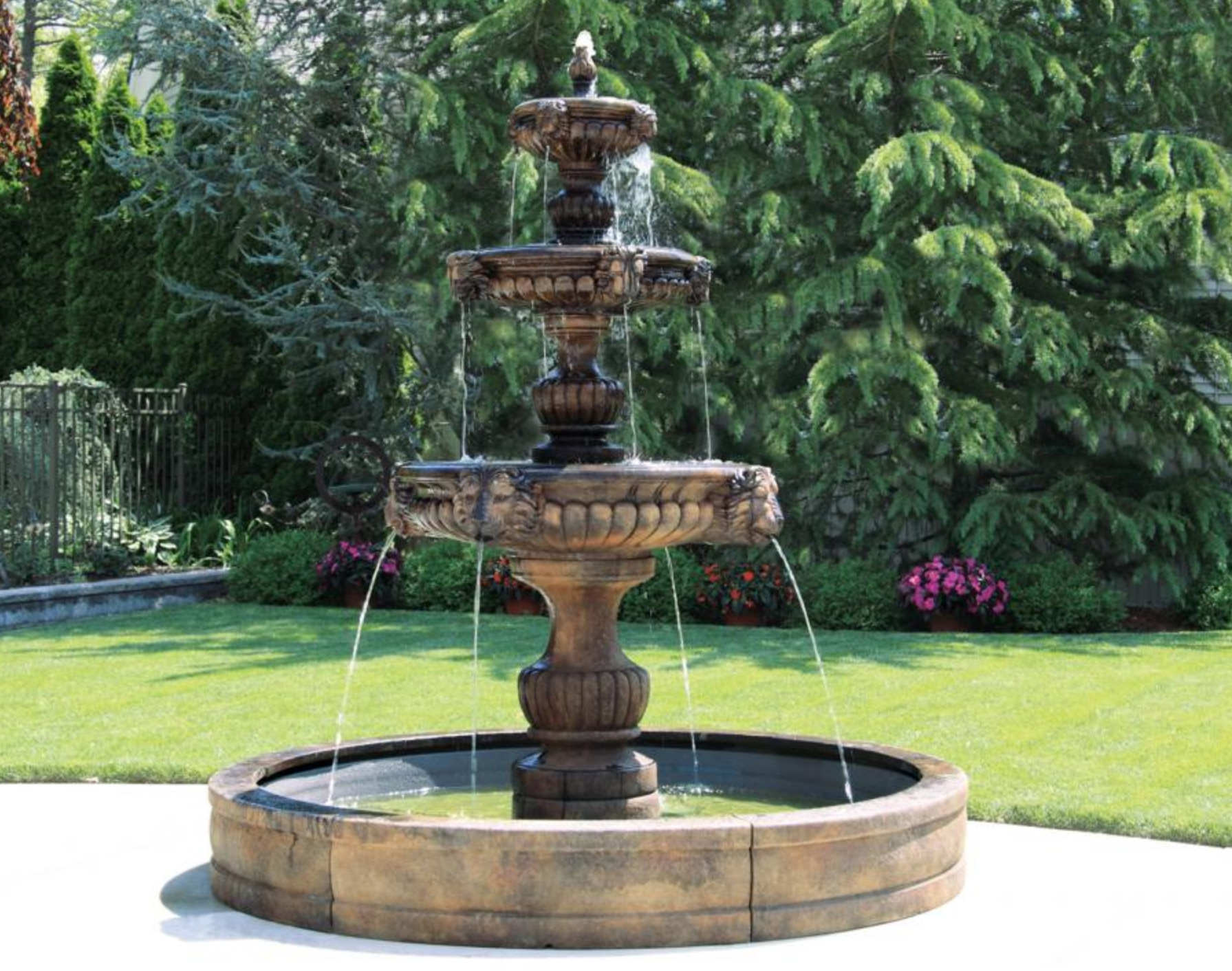 Three Tier Grandessa Fountain With Surround And 8' Fiberglass Pool ...