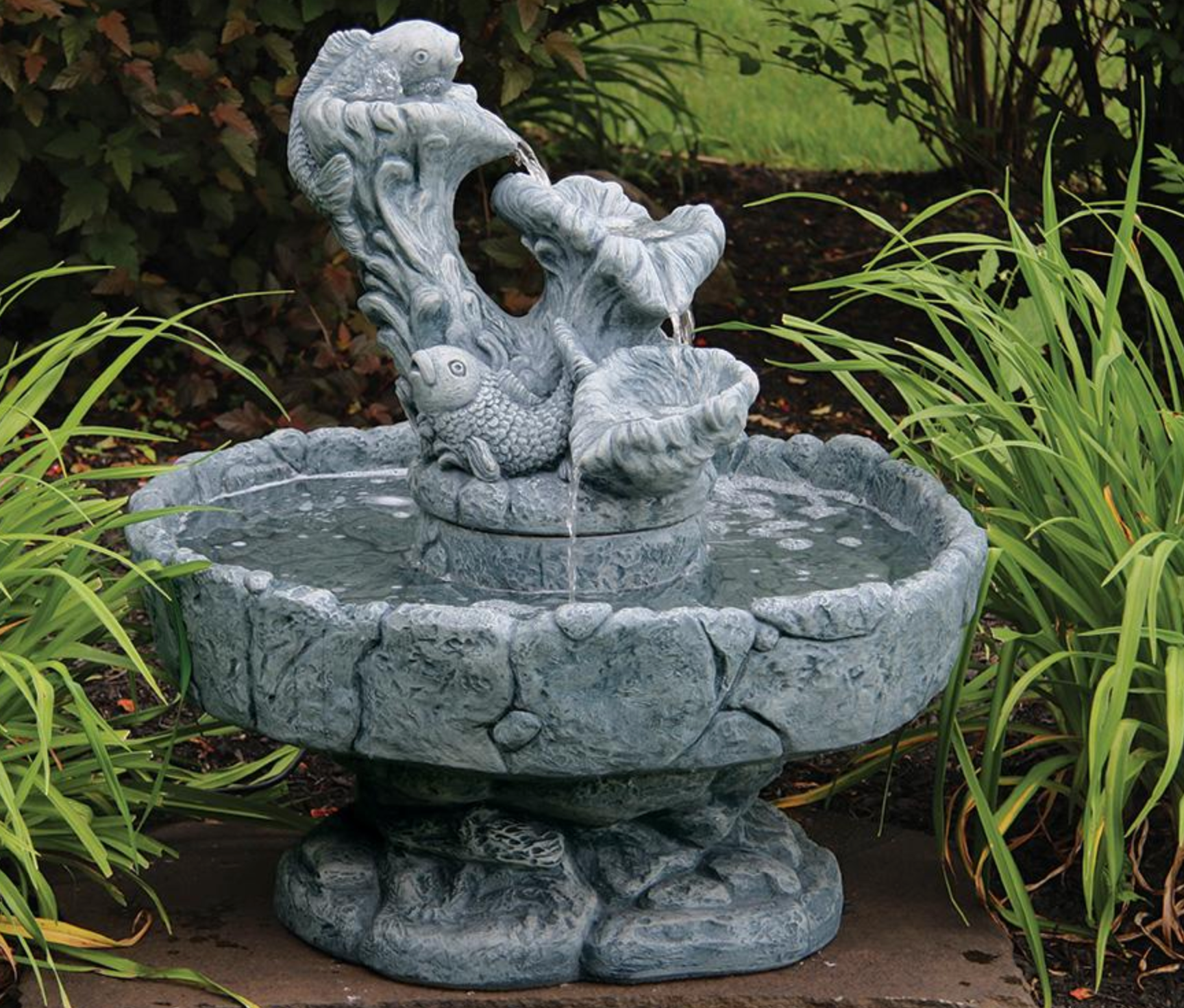 30" Three Tier Fish Fountain – Massarelli Lawn Ornaments